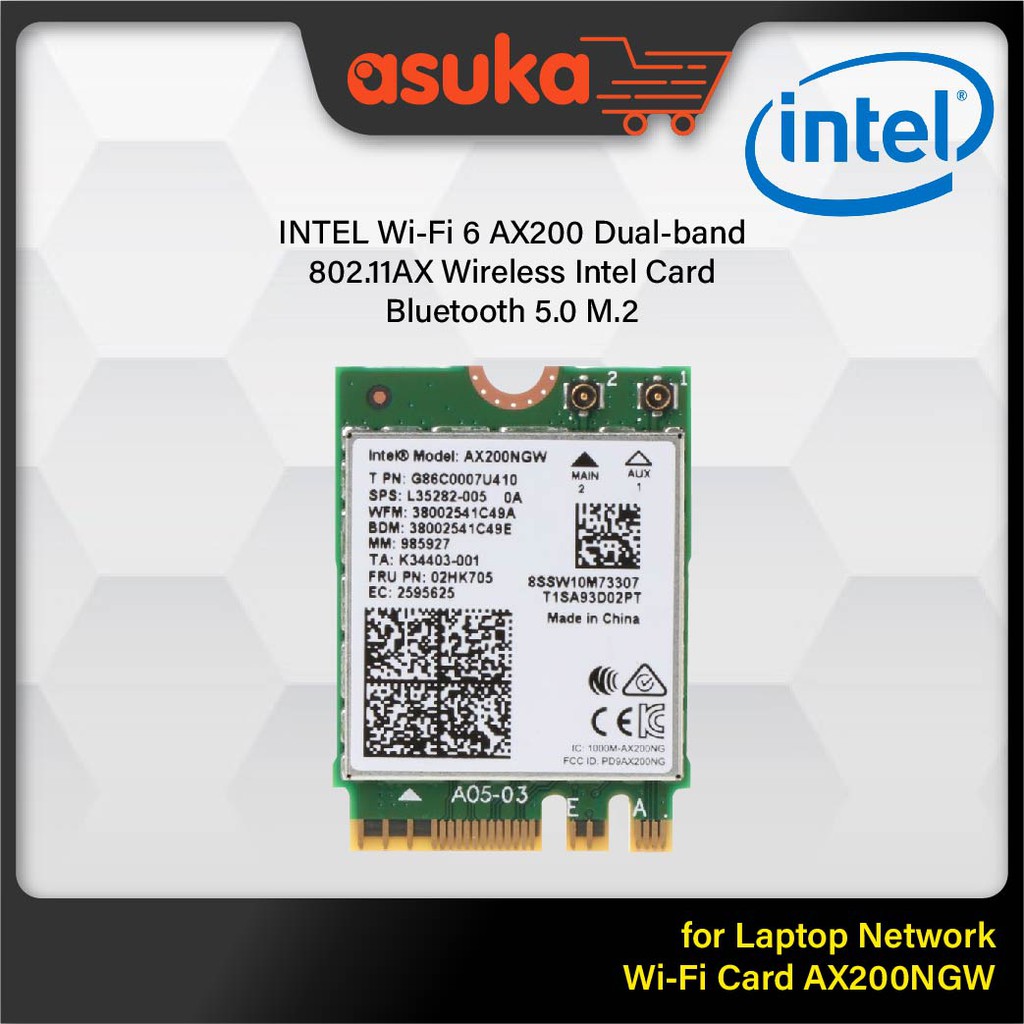 INTEL Wi-Fi 6 AX200 Dual-band 802.11AX Wireless Intel Card Bluetooth 5. ...