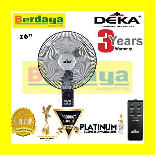 Deka 16" WALL FAN DWF38 WITH REMOTE CONTROL (New Model) 3 Year Warranty ...