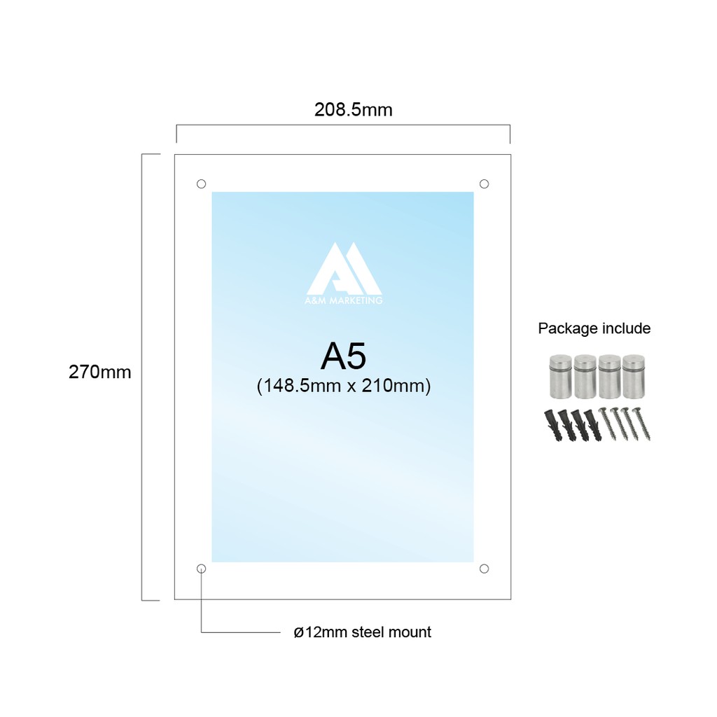 A5/A4/A3 Acrylic Poster Frame/Sandwich Wall Mounted/Certificate holder ...