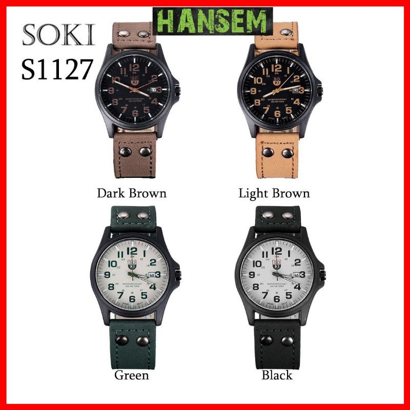 HANSEM🔥 Original Soki Military Calendar Sport Watches Fashion Leather ...