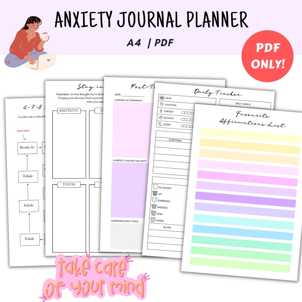 [PDF] Anxiety Journal Planner, Anxiety Daily Tracker, Post Therapy ...