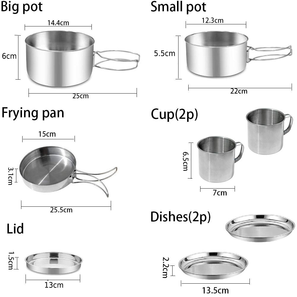 8pcs Camping Hiking Travel Cookware Bowl Portable Cooking Cookware Set ...