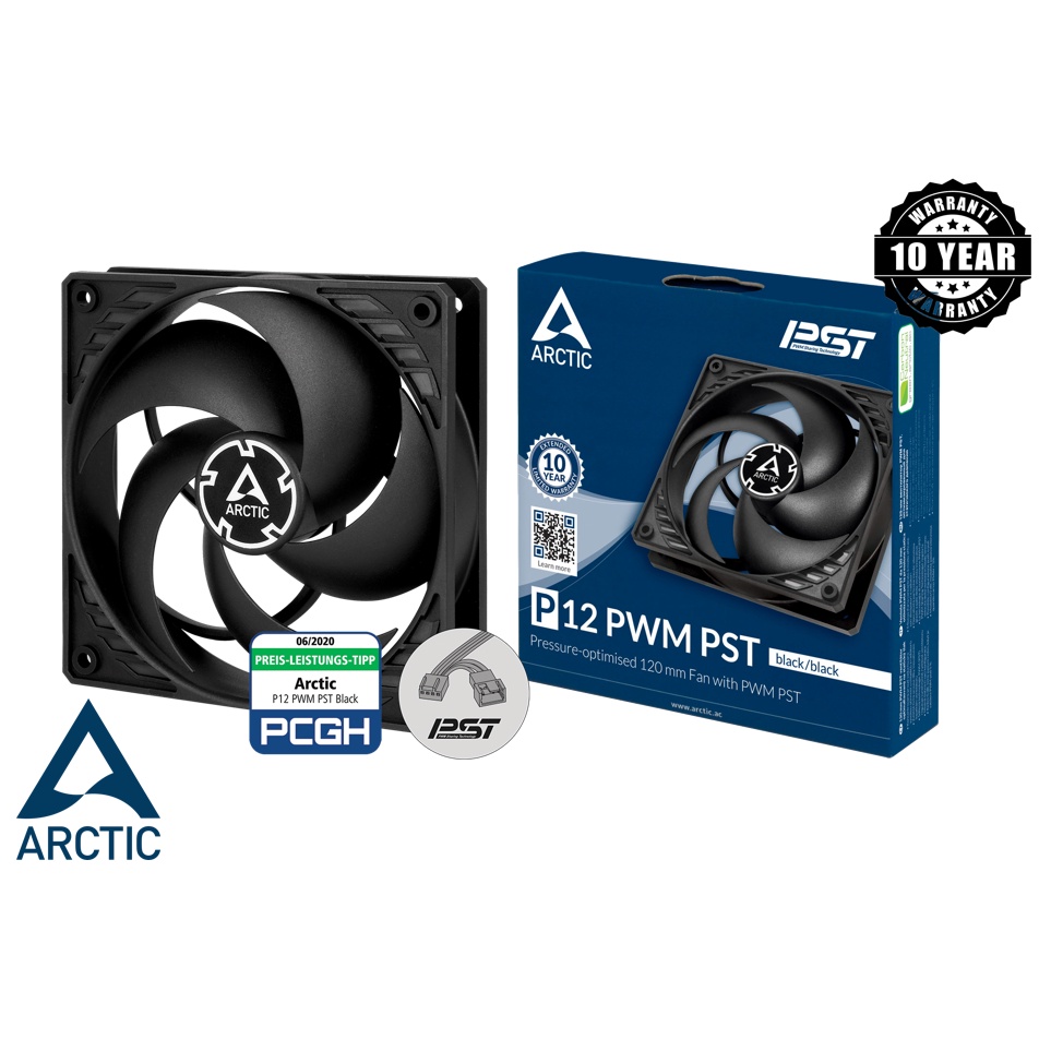 Arctic P12 PWM PST Cooling Fan Black (Black/Black, PST, Case Fan, CPU ...