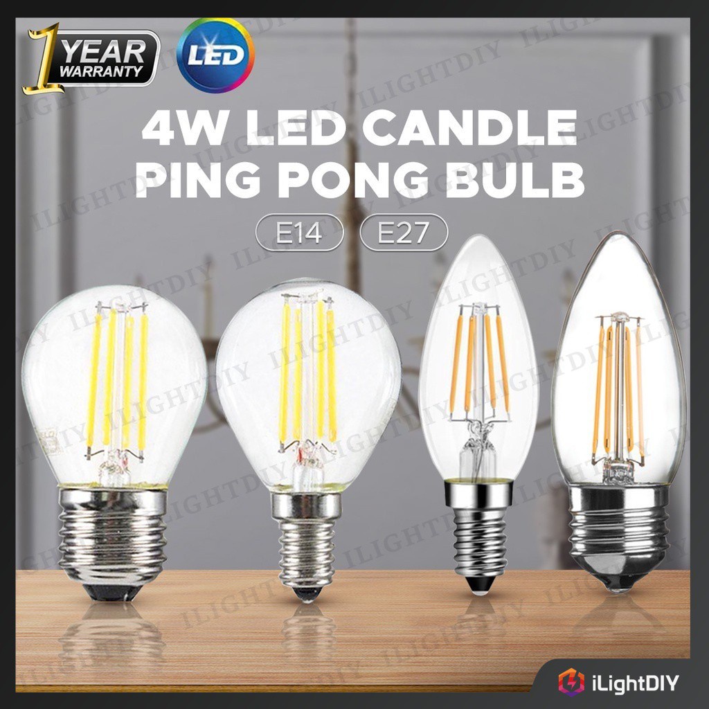 4W E14/E27 LED FILAMENT CANDLE/PING PONG BULB | Shopee Malaysia