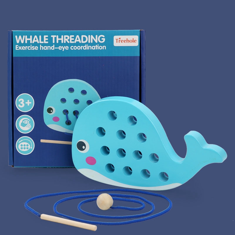 Kids Montessori Little Yellow Duck Whale Threading Game Early Learning ...