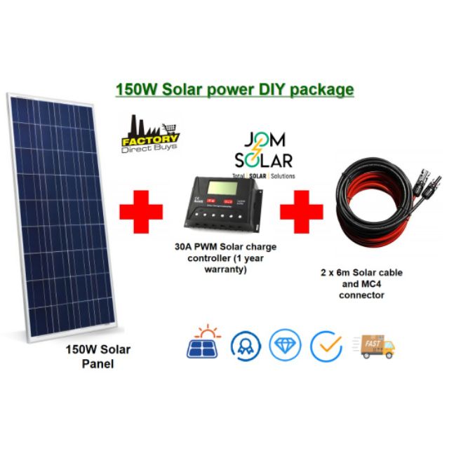 150W / 165W Solar Panel DIY Package DC 1 (with 40A PWM SCC and 6mm2 PV ...