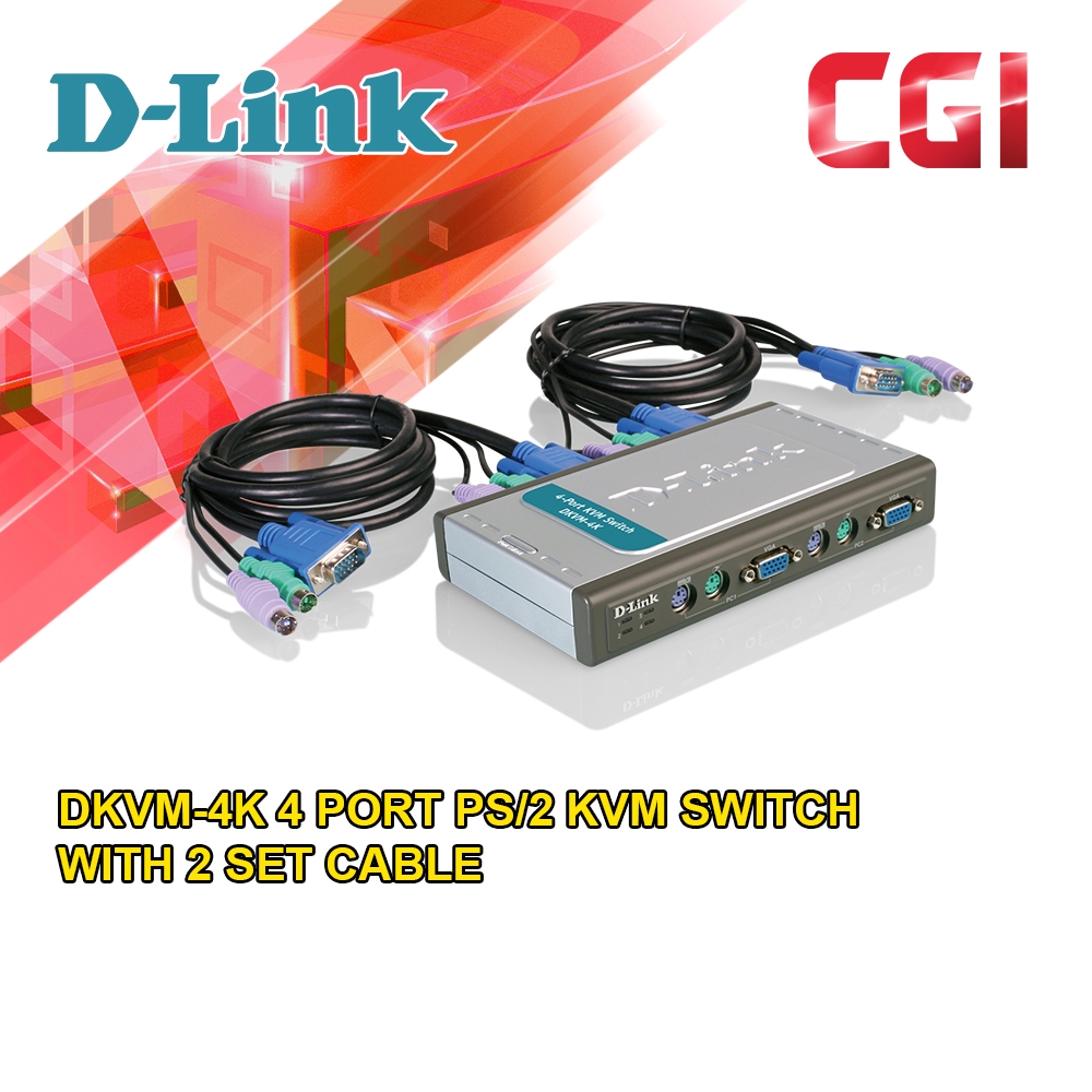 D-Link DKVM-4K 4 Port PS/2 KVM Switch with 2 Set Cable | Shopee Malaysia