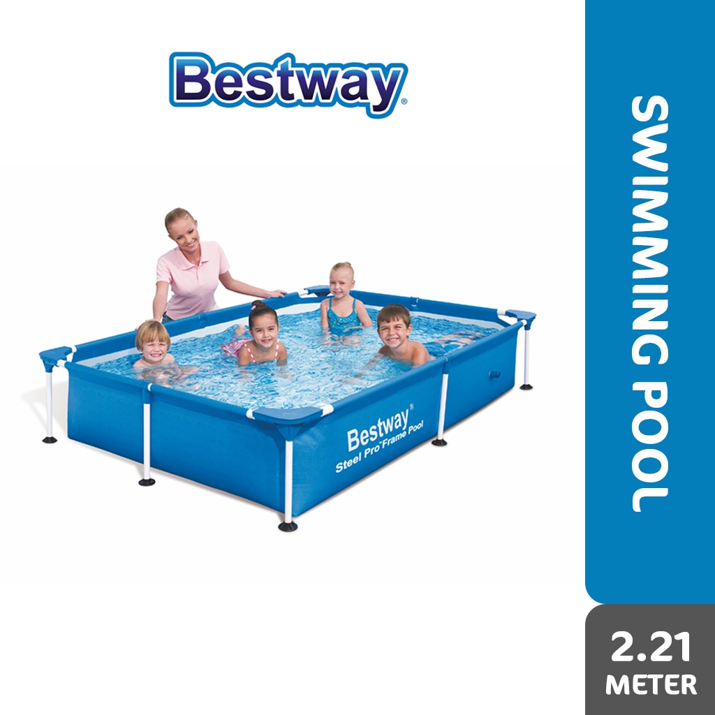 Bestway (2.21m x 1.50m x 43cm) Steel Pro Rectangular Swimming Pool Set ...