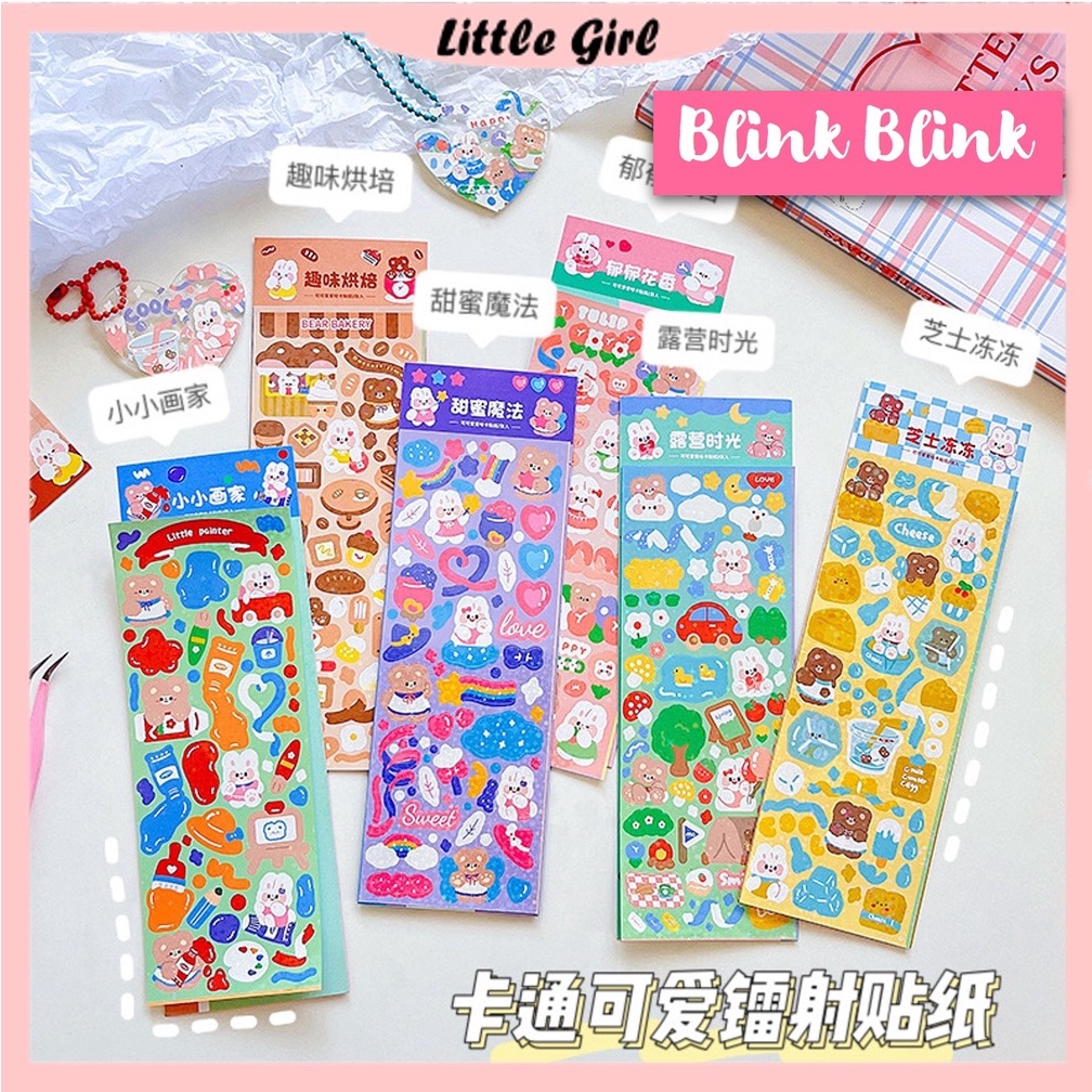 🎀Korean Cartoon Sticker 2pcs/set│Bear Rabbit Cute Decoration│Laser ...