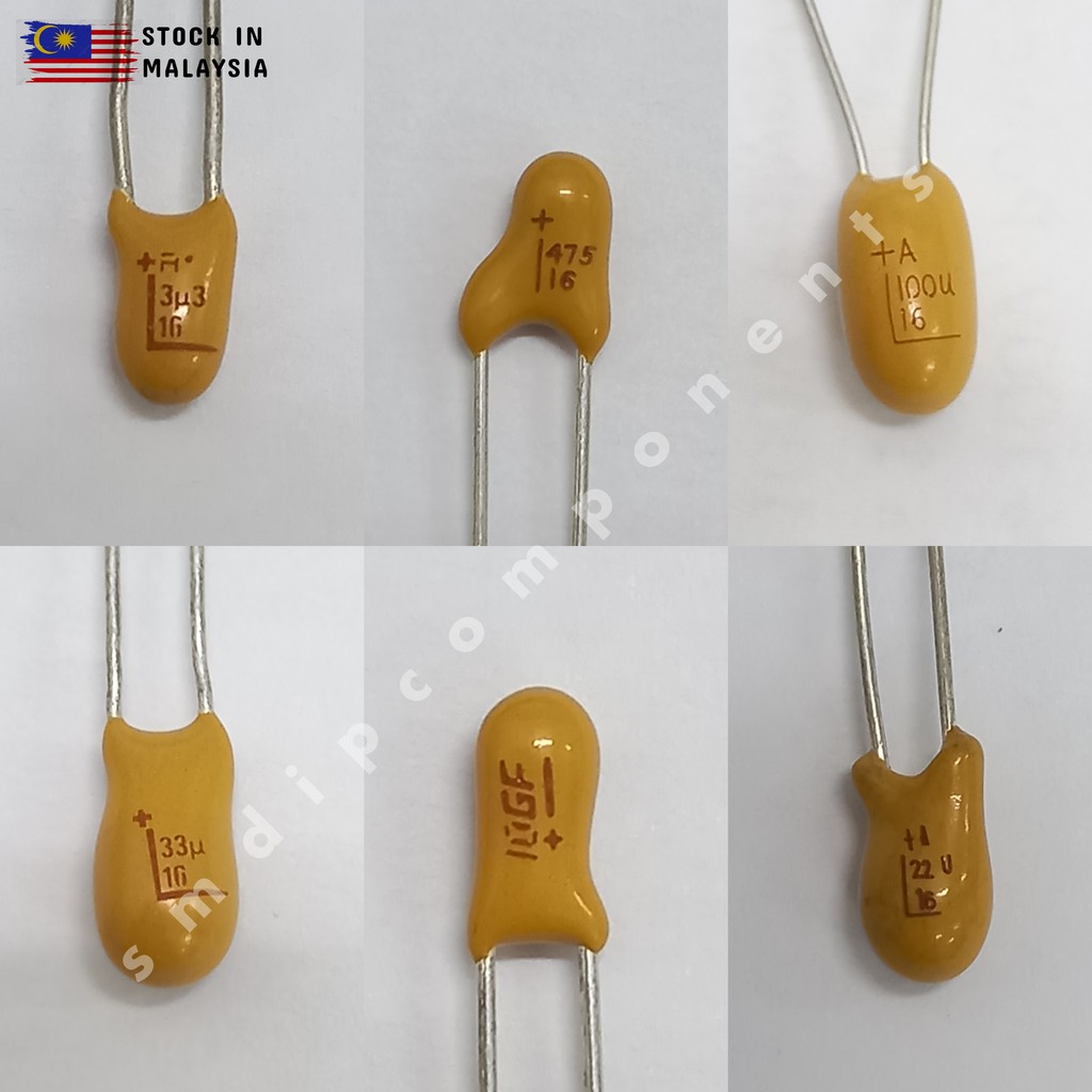 3PCS 335, 475, 106, 226, 336, 107 16V ±10%, Radial Leaded Tantalum ...