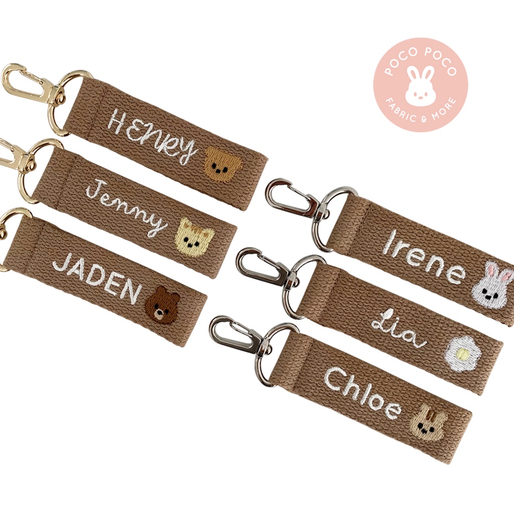 POCO POCO MINI Name Tag Brown Set / Embroidery Custom / Key Chain / Bag ...