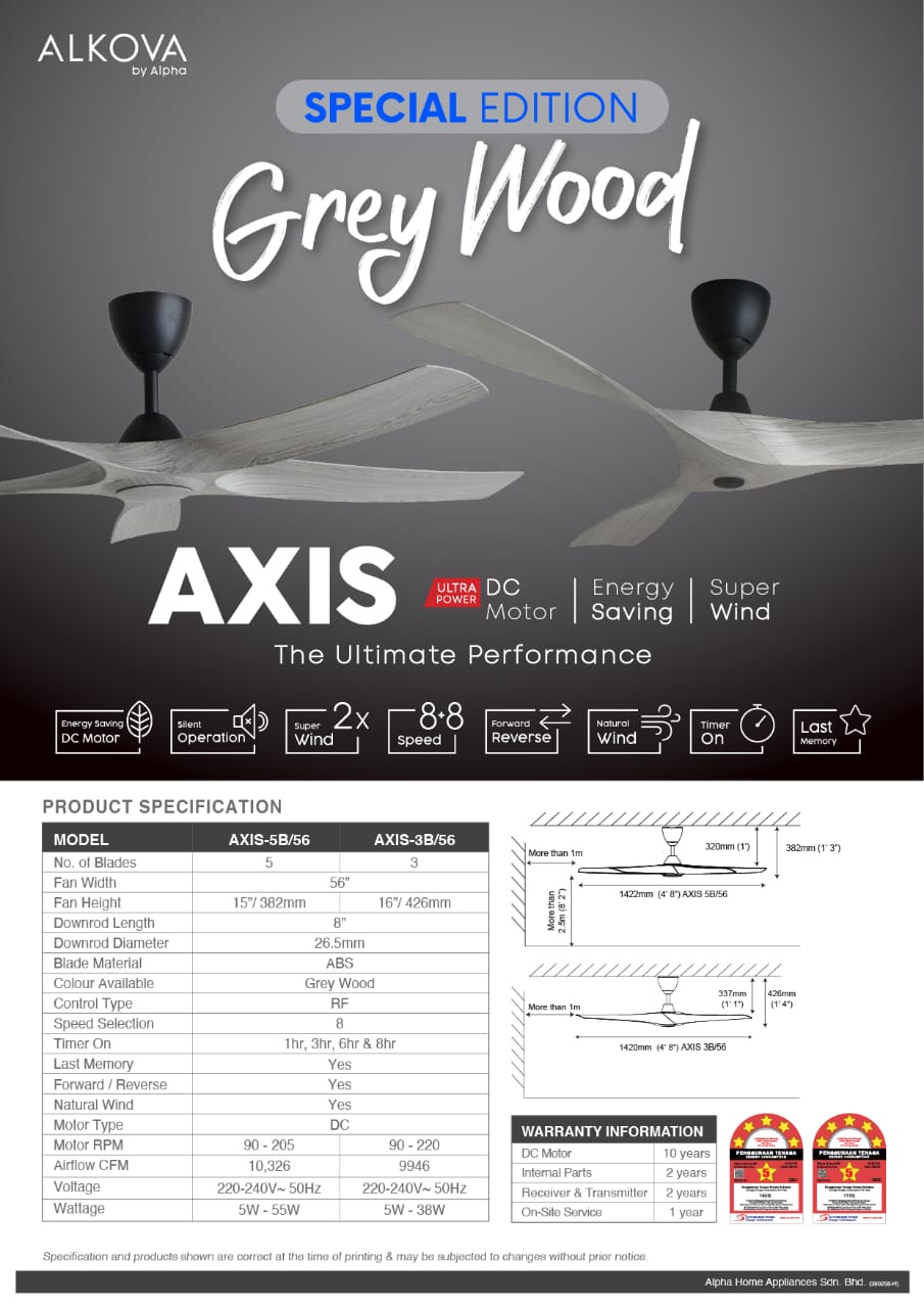 Alpha Alkova AXIS Ceiling Fan 56 DC Motor 3 blade remote designer fan ...