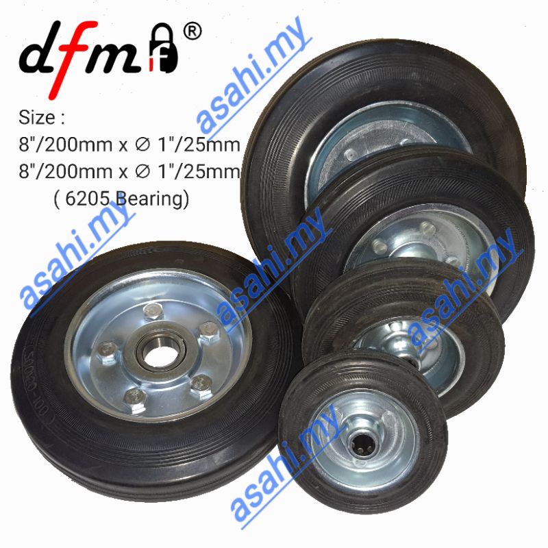 8'' Inch x 1''/25mm Industrial Rubber Castor Wheel Only For Trolley ...