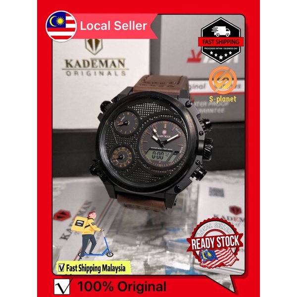 🇲🇾Ready stock🇲🇾 KADEMAN K156 Men Watches LCD Display Leather ...