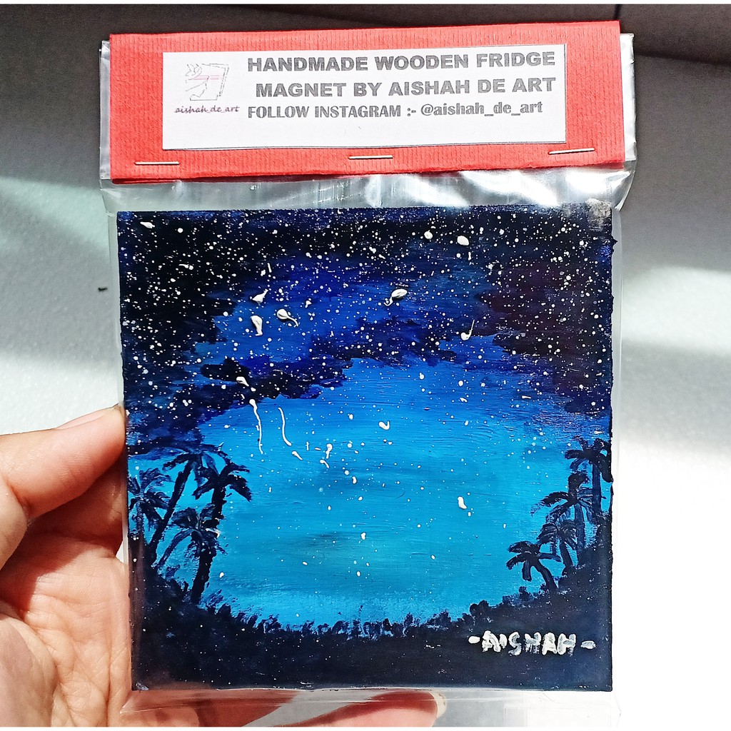 Wooden Fridge Magnet Night sky painting as a gift , present and ...