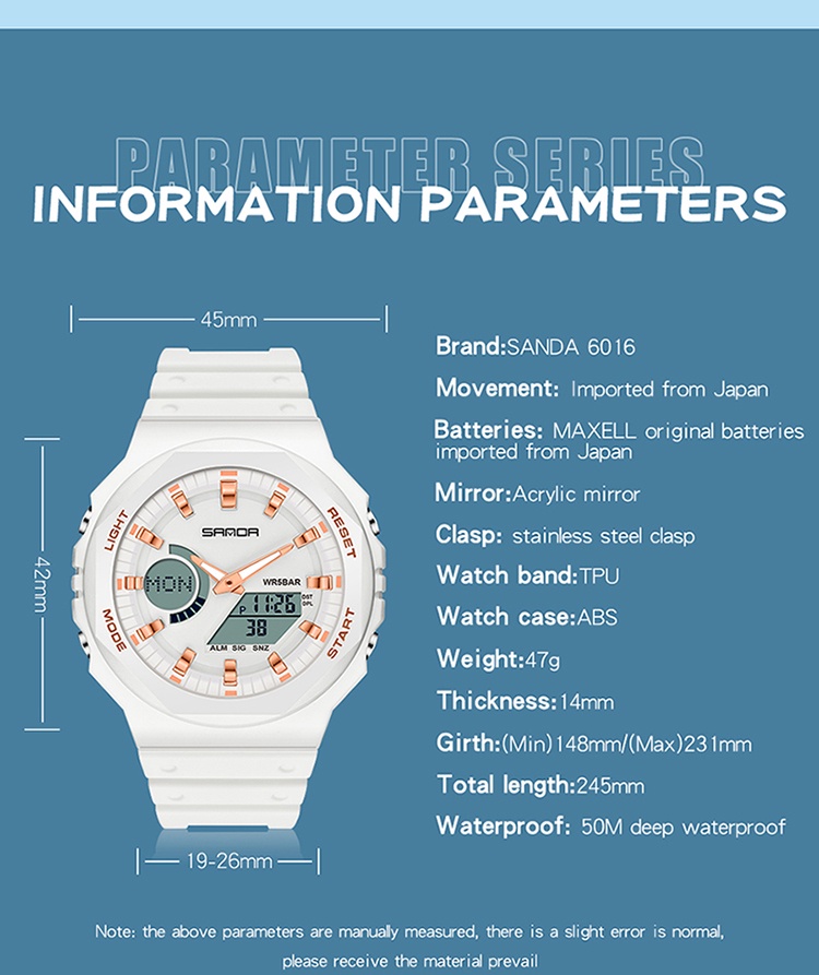 SANDA New Military Sports Men's Watches Waterproof Dual Display Quartz ...