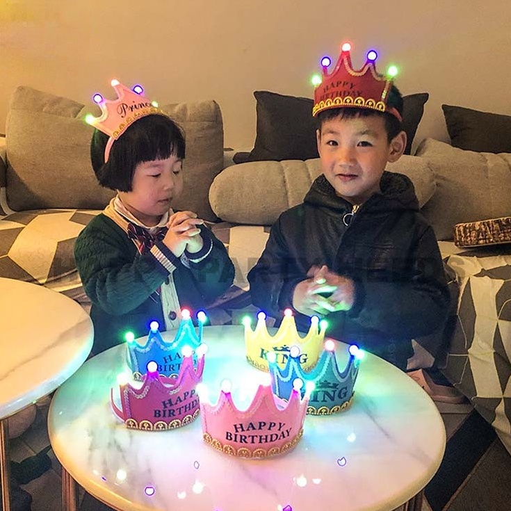 6 LEDs Happy Birthday Hats LED crown headband King Princess Party Cap ...