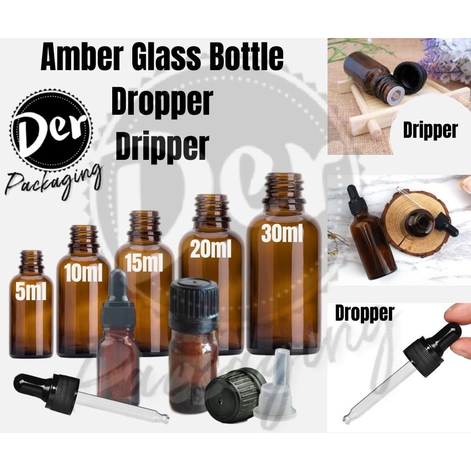 Amber Glass Bottle Essential Oil Bottle Dropper Dripper 5ml, 10ml, 15ml ...