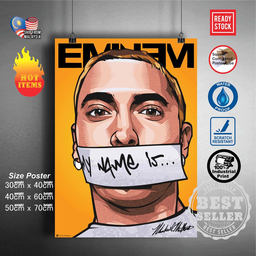 [Ready Stock]Eminem | My name is | Artist | Rapper | Art poster Sticker ...
