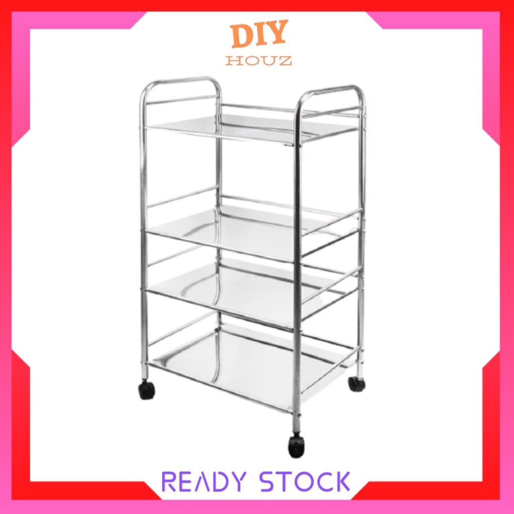 DIY HOUZ # 4 TIER X 60CM STAINLESS STEEL MULTI PURPOSE TROLLEY RACK ...