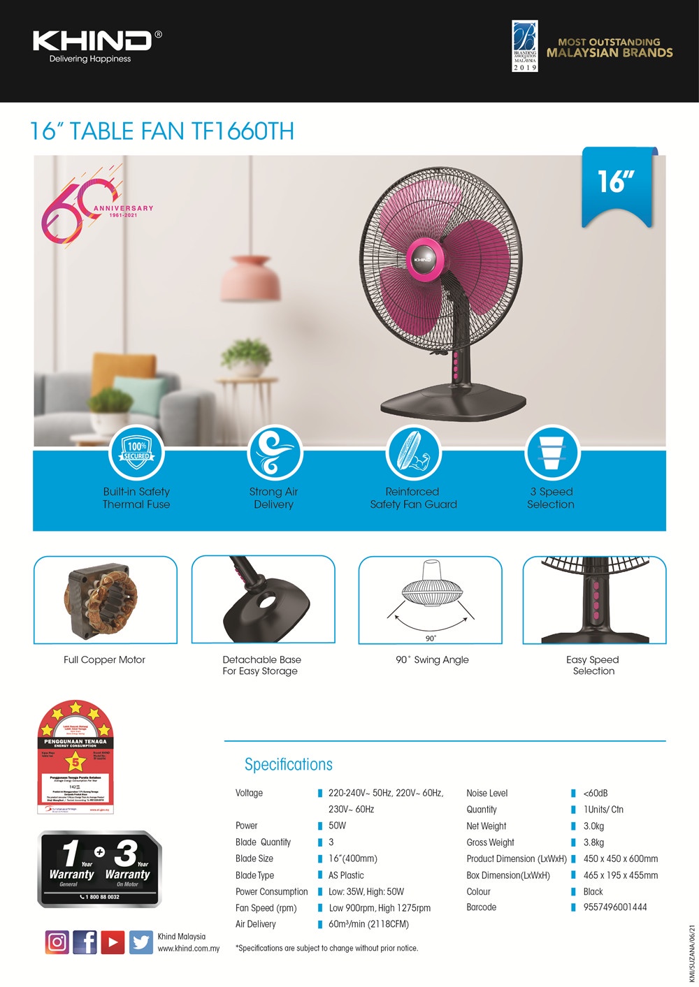 KHIND 16 INCH TABLE FAN TF1660TH / TF166 | Shopee Malaysia