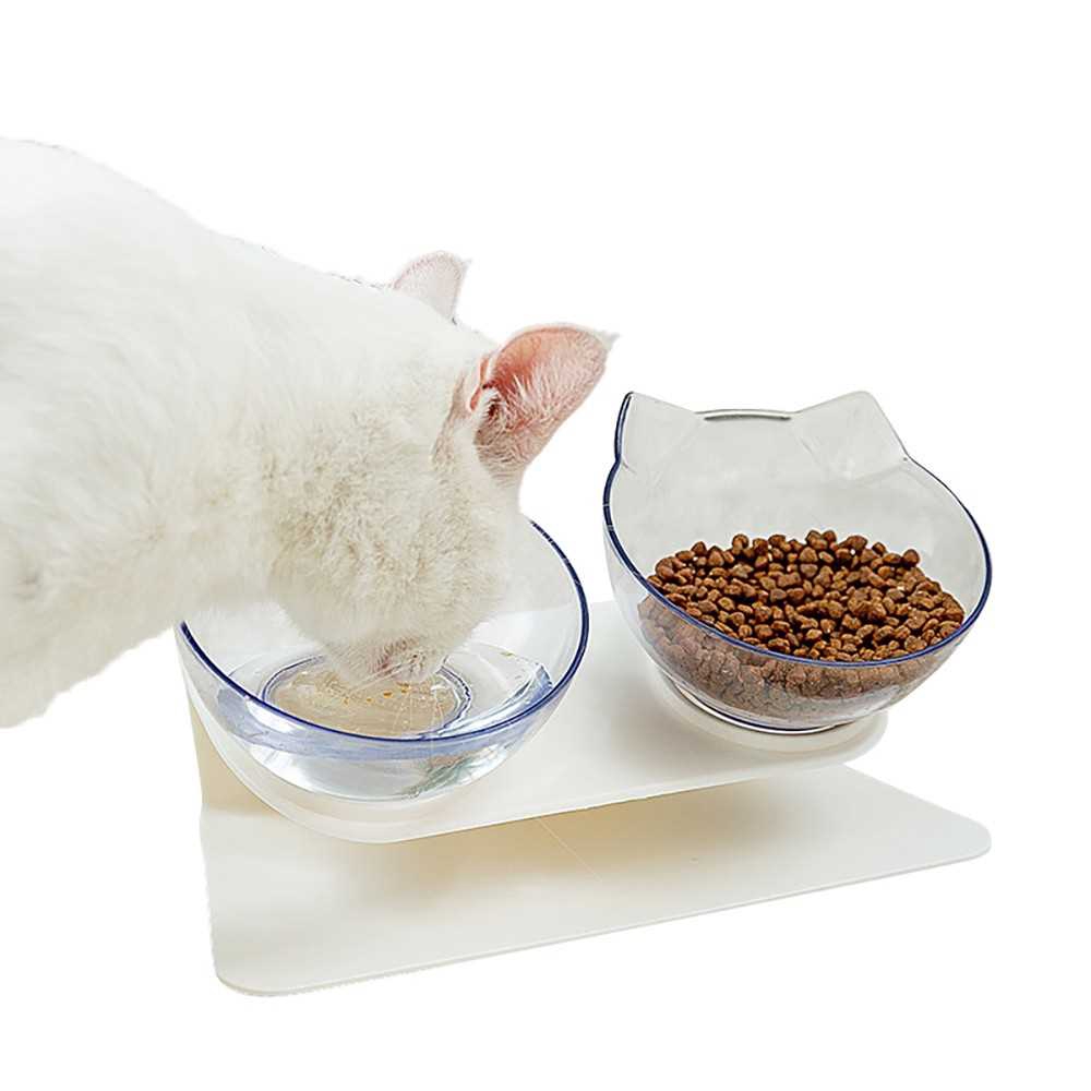 Pet Dog Cat Double Feeder Water Bowl Neck Protection Bowl 15 Degree ...