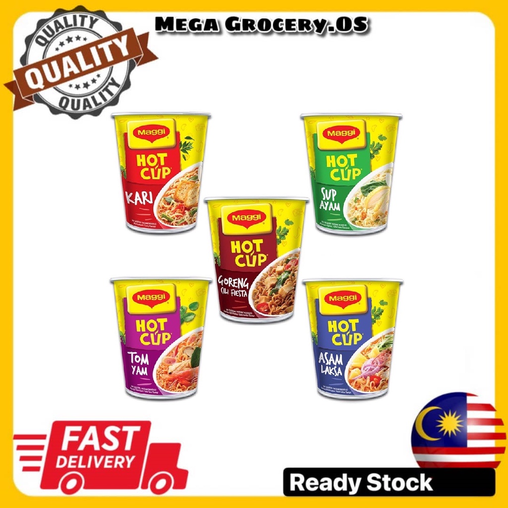 MAGGIE HOT CUP TOMYAM, ASAM LAKSA,Goreng Cili Fiesta,AYAM,KARI | Shopee ...