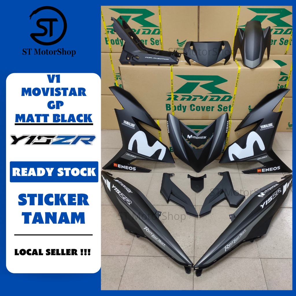 YAMAHA Y15 Y15ZR V1/V2 MOVISTAR GP MATT BLACK COVER SET (STICKER TANAM) RAPIDO NEW ACCESSORY ...