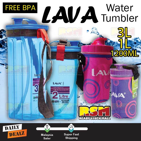 LAVA Water Bottle Tumbler Strip Straw Carry Bag 1200ml 2L 3L BPA FREE/Botol Air Minuman Dengan ...