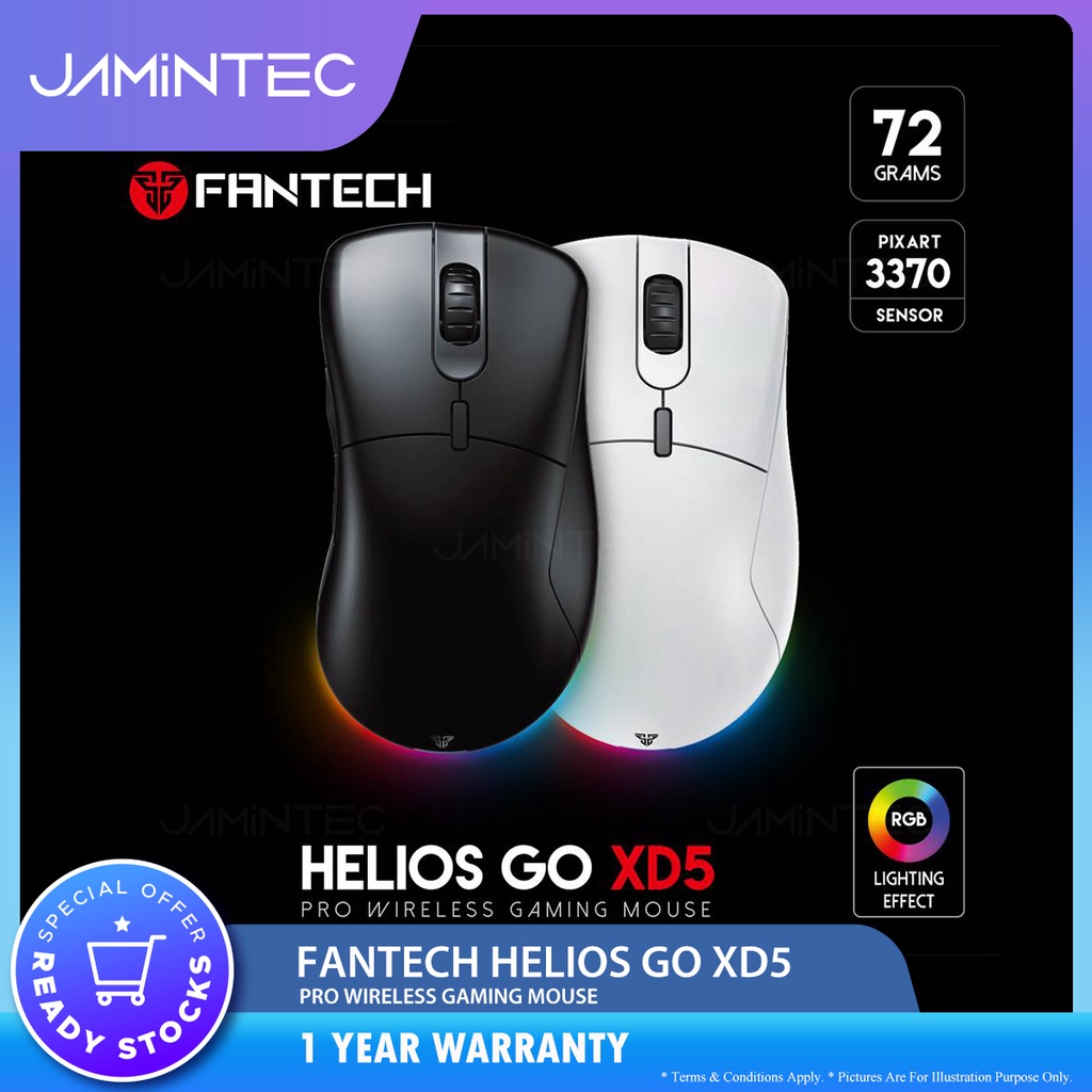 FANTECH HELIOS GO XD5 WIRED AND WIRELESS RGB GAMING MOUSE PIXART 3370 ...