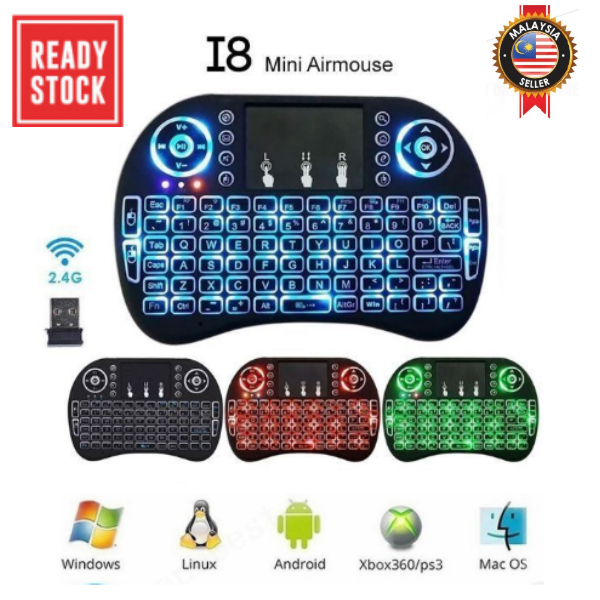 [Ready Stock] AIR MOUSE i8 Rechargeable Wireless Bluetooth KEYBOARD LED ...