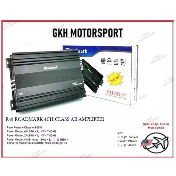 ROADMARK R40 4-CHANNEL CLASS AB HIGH PERFORMANCE MOSFET CAR AMPLIFIER ...