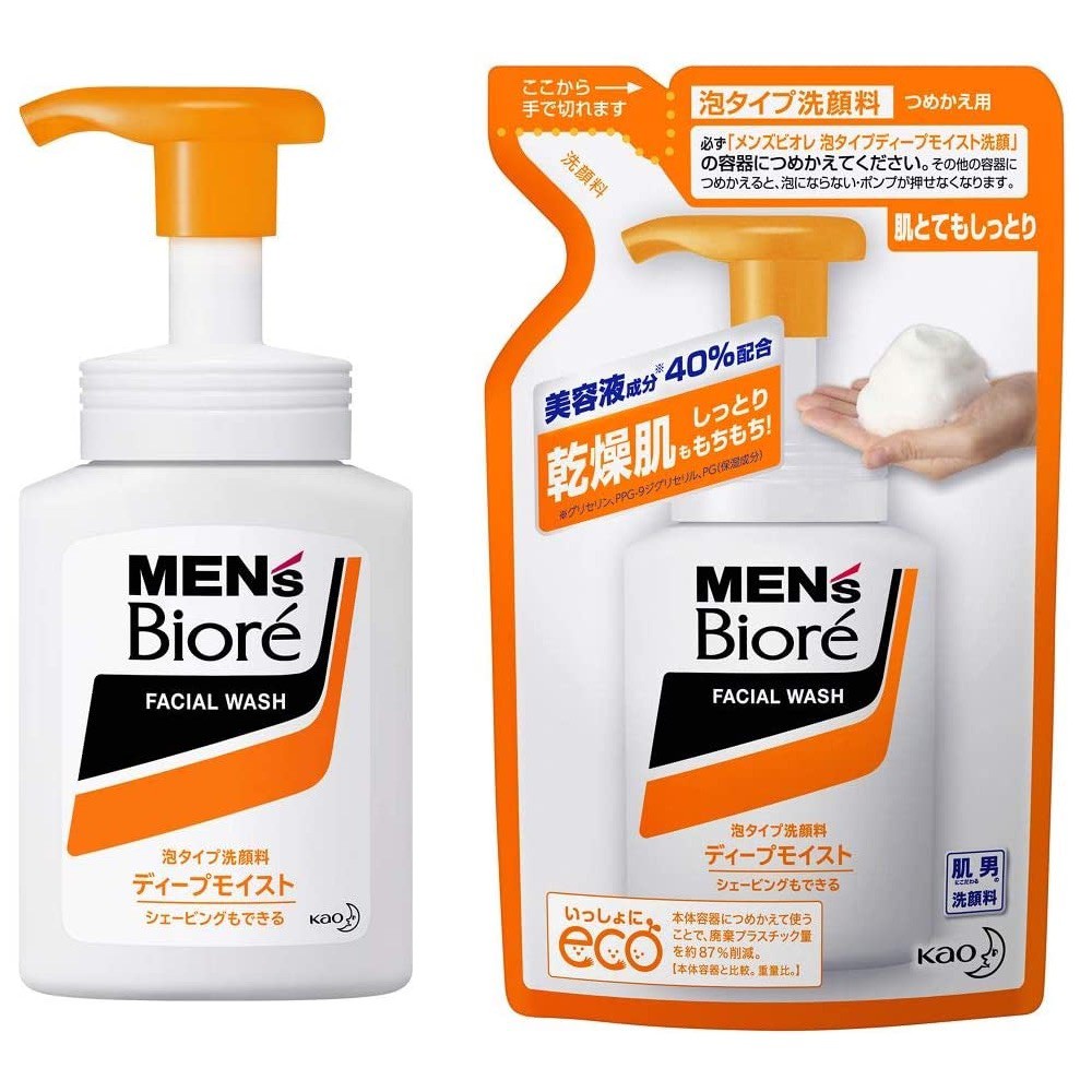 Men's Biore foam type facial wash deep moist Pump 150ml / Refill 130ml ...
