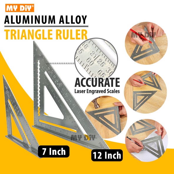 MYDIYHOMEDEPOT - 12 inch Aluminium Alloy Triangle Angle Ruler Square ...