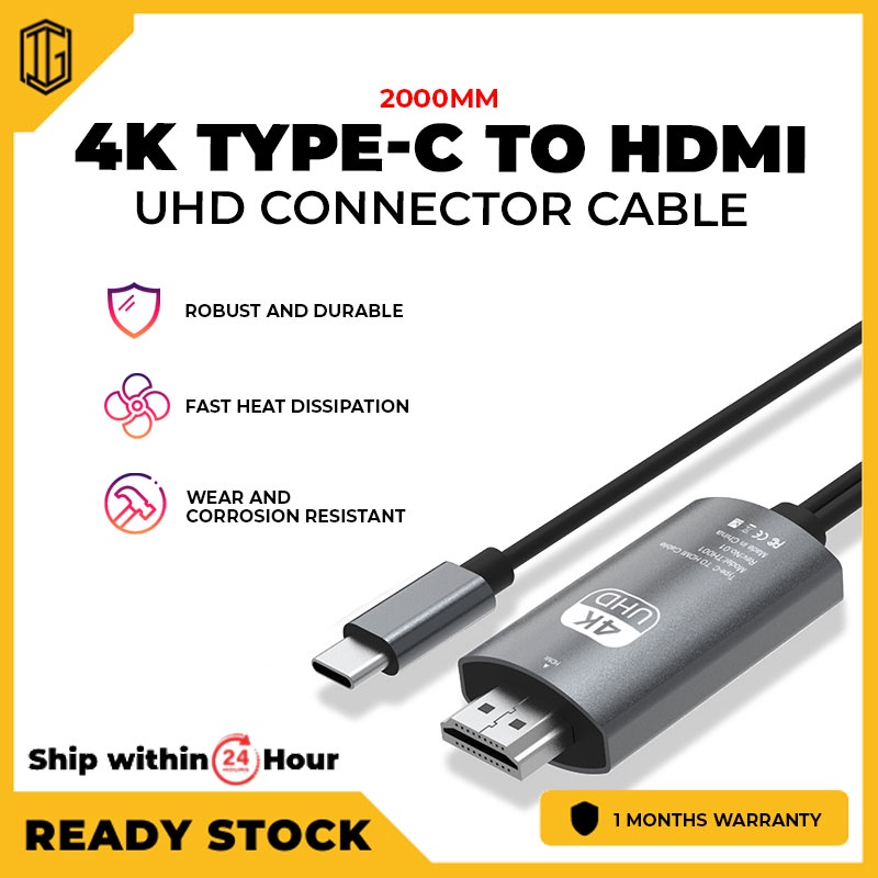 4K Type-C To HDMI UHD Connector 2 Meter Cable Robust And Durable Fast ...