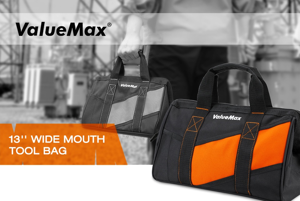 ValueMax 13 inches Multifunction Tool Bag Close Top Wide Mouth Storage ...