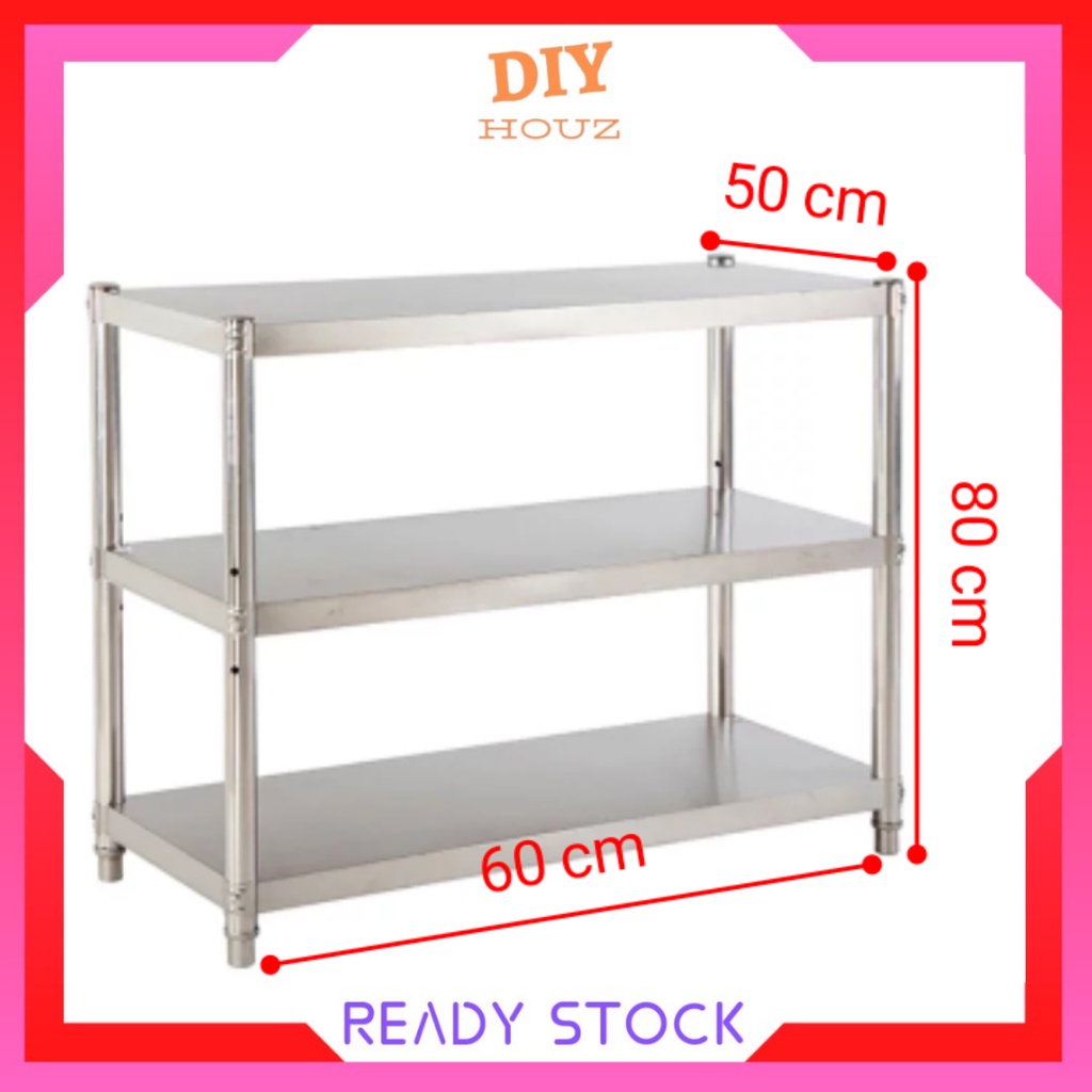3 TIER STAINLESS STEEL KITCHEN STORAGE RACK (60CM X 50CM X 80CM ...