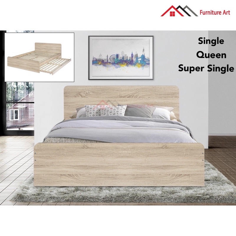 Furniture Art Design Wooden Queen Bed Frame with Single pullout bed ...