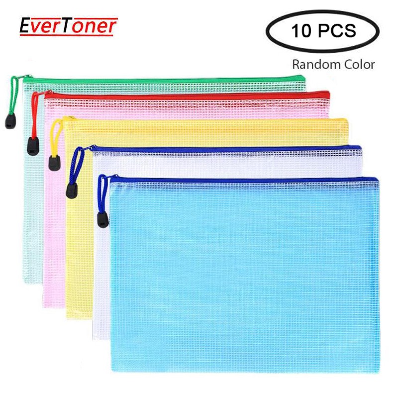EverToner 10 pcs A4 Plastic Zip Folders A4 Zipper File Bag Mesh ...