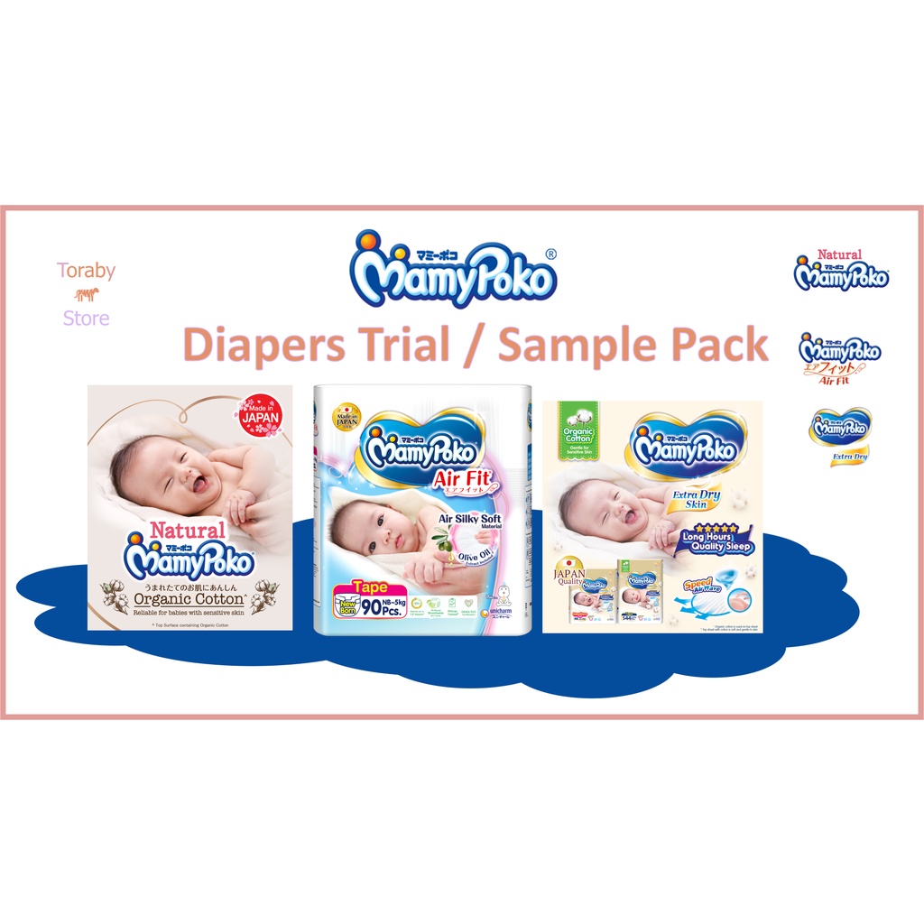 MamyPoko and Moony Diapers Trial Pack / Sample Pack on Natural/Moony, Air Fit and Extra Dry | NB ...