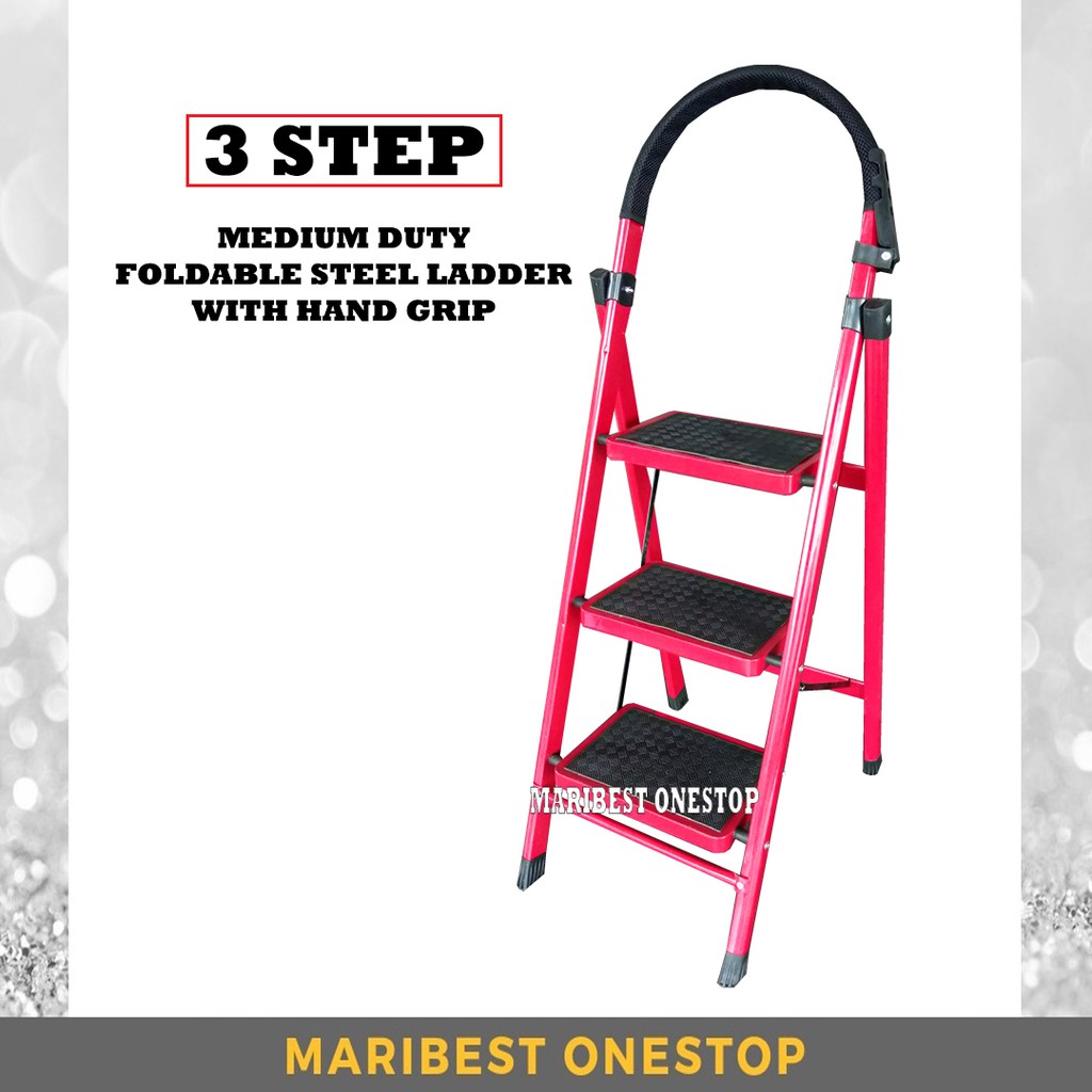 3 Step Medium Duty Foldable Steel Ladder With Hand Grip (ADDRESS ...