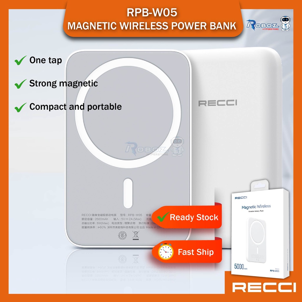 Recci RPB-W05 Magnetic wireless power bank 5000mAh | Shopee Malaysia