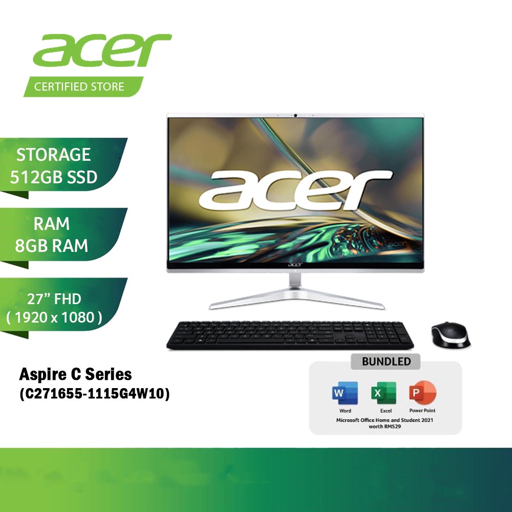 Acer Aspire C271655-1115G4W10 27" FHD AIO Desktop PC ( I3-1115G4 8GD4 ...