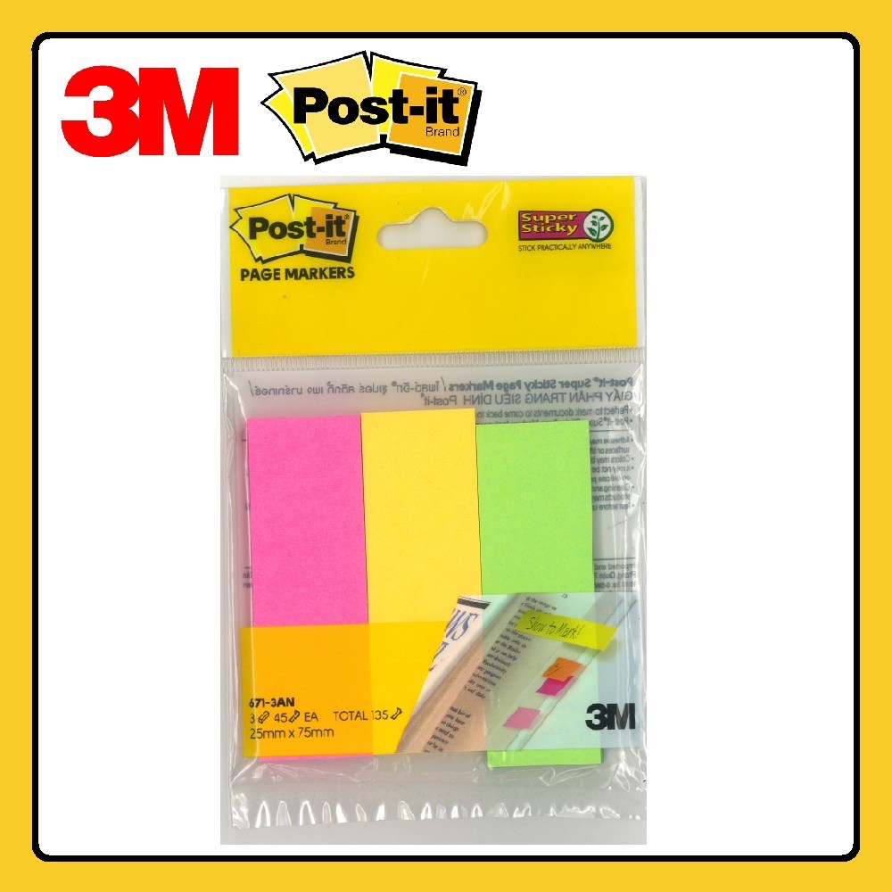Post It Page Markers 671-3AN 25x75mm ( 45's x 3pads ) | Shopee Malaysia