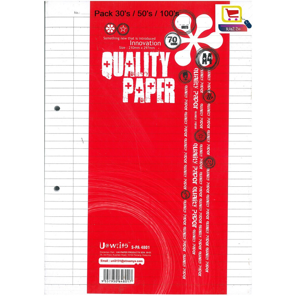 Uni Foolscap Paper / Examination Paper / Exam sheets / Kertas Kajang A4 ...