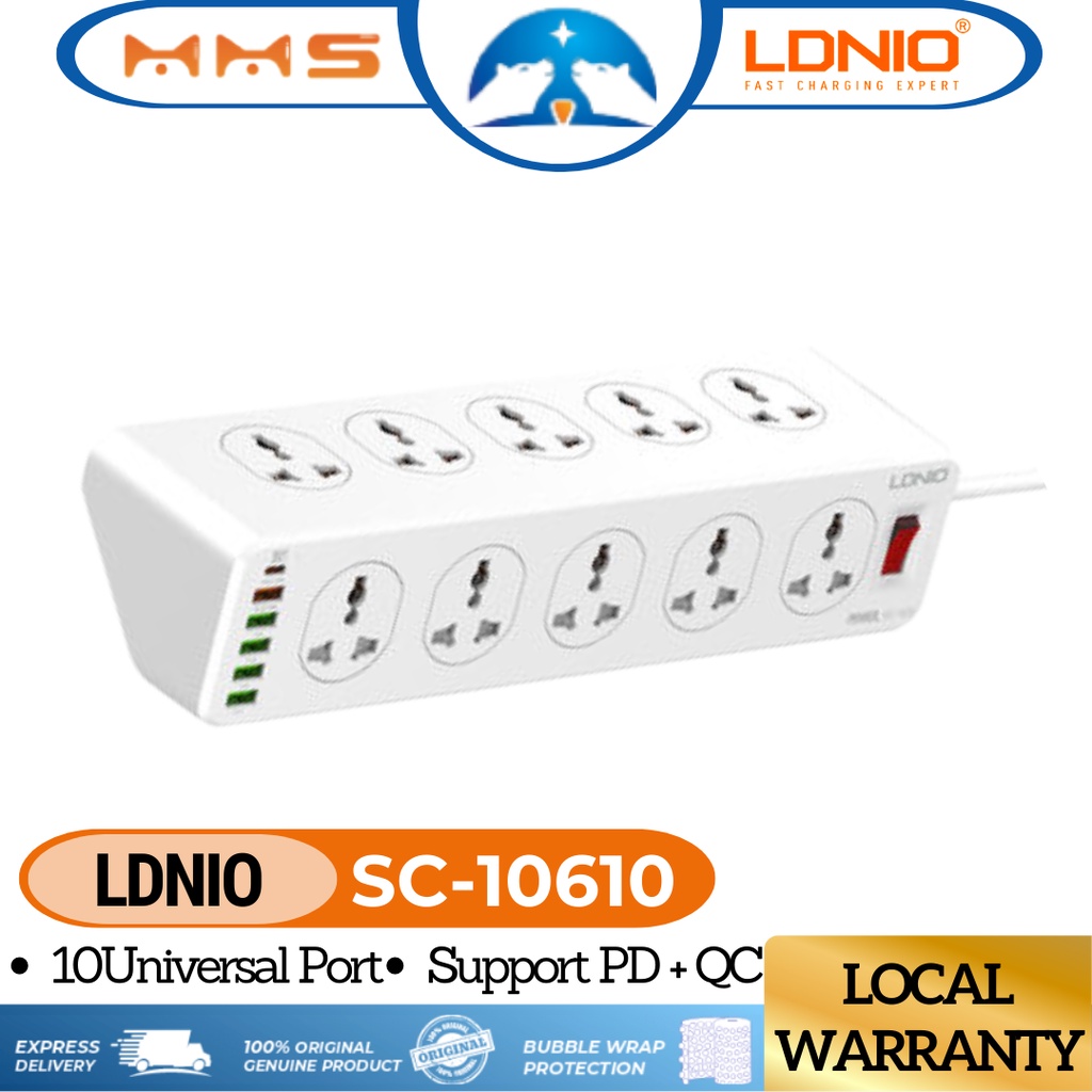 Ldnio SC10610 2500W 10 Sockets + Type-C PD + QC3.0 6 USB Ports Desktop ...