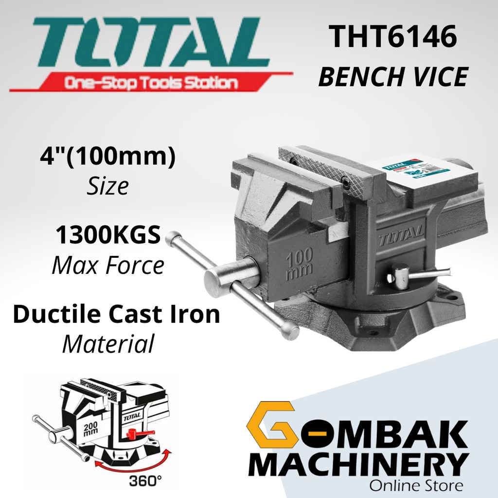 TOTAL Bench Vice THT6146/THT6166/THT6186(4"/6"/8"), Max. Force: 1300kg ...