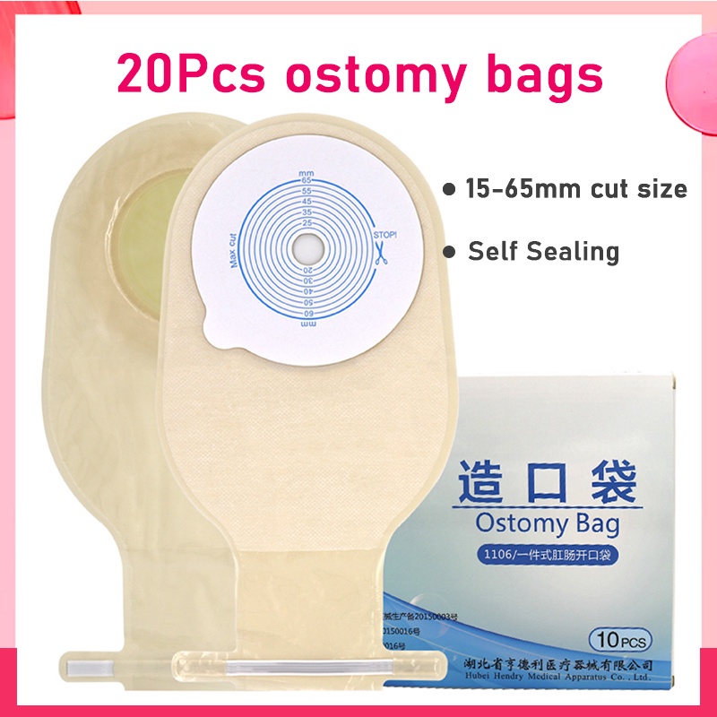 20Pcs Drainable One-single System Ostomy Bag Self Sealing Colostomy Bag ...