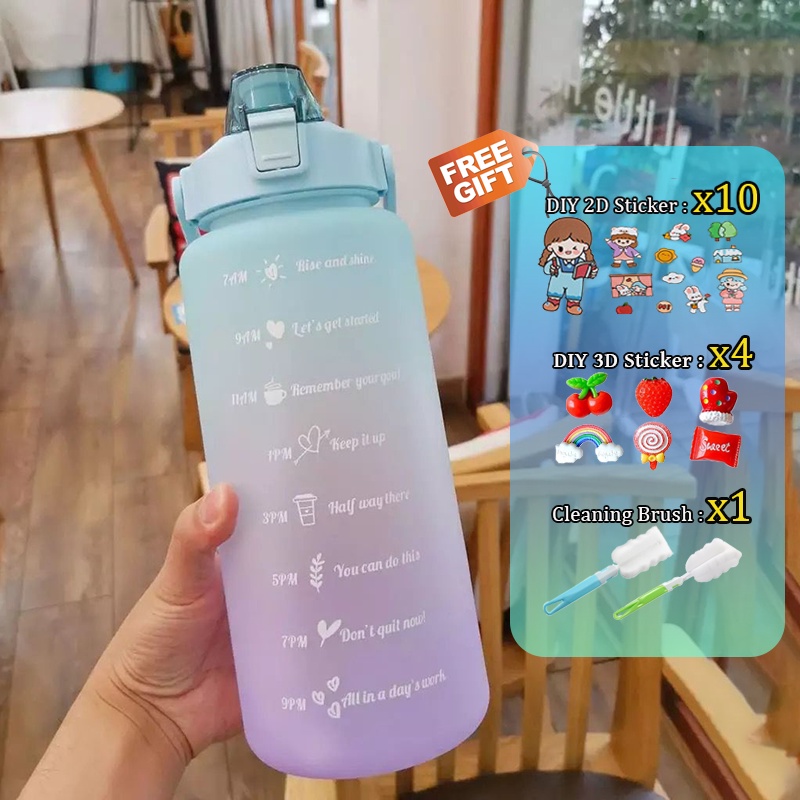 2000ML Botol Air Viral FREE 2D3D Stickers FREE Brush Cute Water Bottle ...