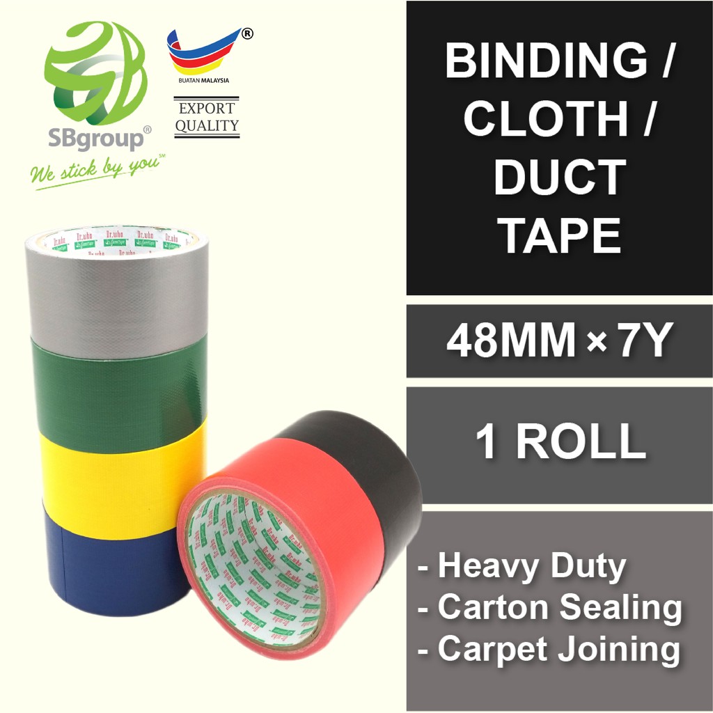 Binding /Cloth /Duct Tape 48mm x 7y (Black / Grey / Blue / Red / Yellow ...